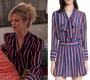 Grace and Frankie: Season 6 Episode 13 Mallory's Blue Striped Tie Neck ...