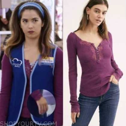 Superstore: Season 5 Episode 11 Cheyenne's Purple lace Henley top ...