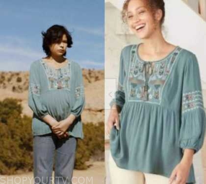 Dark Winds: Season 1 Episode 6 Blue Embroidered Top | Shop Your TV