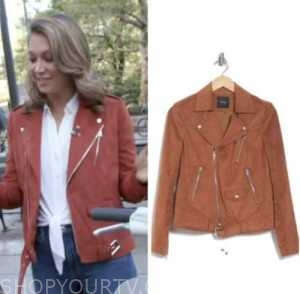 Good Morning America: October 2022 Ginger Zee's Red Suede Moto Jacket ...
