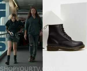 Upright: Season 2 Episode 2 Meg's Black Lace Up Combat Boots | Shop Your TV