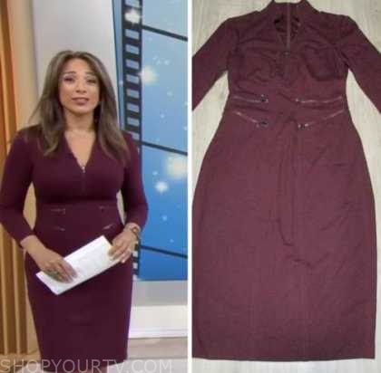 CBS Mornings: December 2022 Michelle Miller's Burgundy Zipper Sheath ...