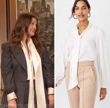Drew Barrymore Show: February 2023 Drew Barrymore's White Tie Neck ...