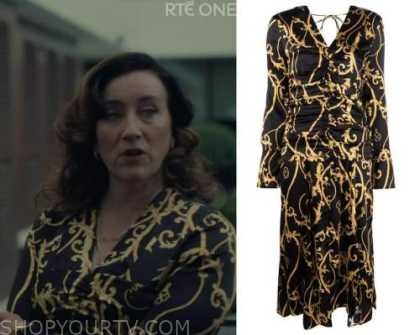 Kin: Season 2 Episode 2 Birdy's Black & Gold Baroque Print Dress | Shop ...