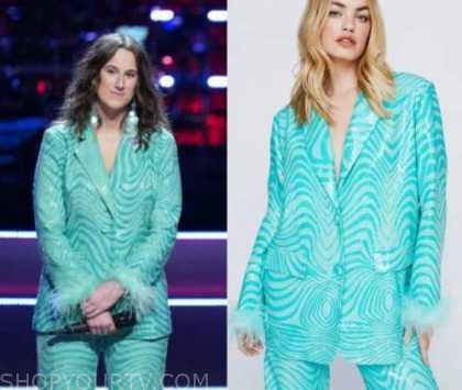 The Voice: Season 23 Laura Littleton's Blue Sequin Fur Cuff Blazer ...