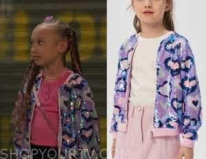 Ravens Home: Season 6 Episode 12 Alice's Purple Sequin Heart Bomber ...