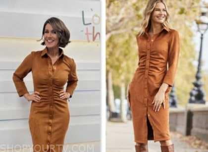 Good Morning Britain: January 2024 Susanna Reid's Tan Ruched Suede Midi ...