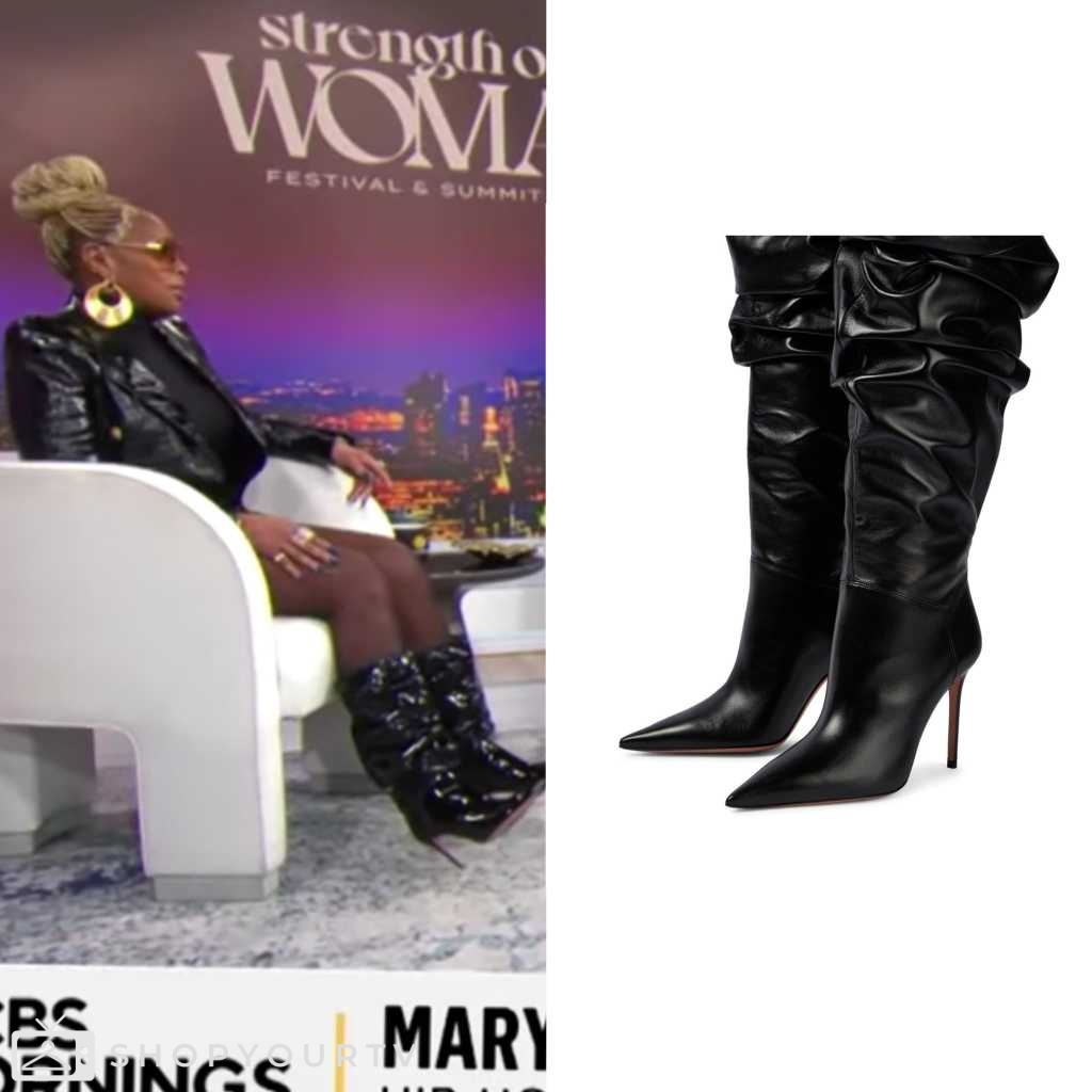 CBS Mornings: March 2024 Mary J Blige’s Black Ruched Boots | Shop Your TV