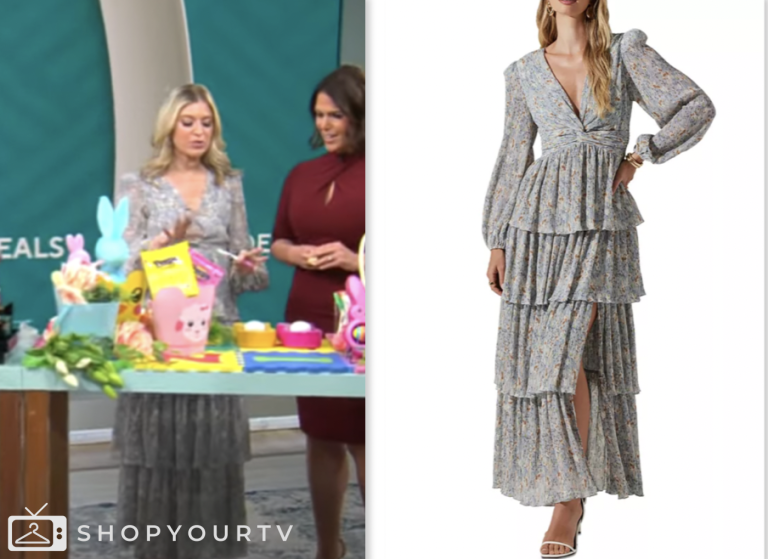 CBS Mornings: March 2024 Ashley Bellman's Light Blue Floral Tiered ...