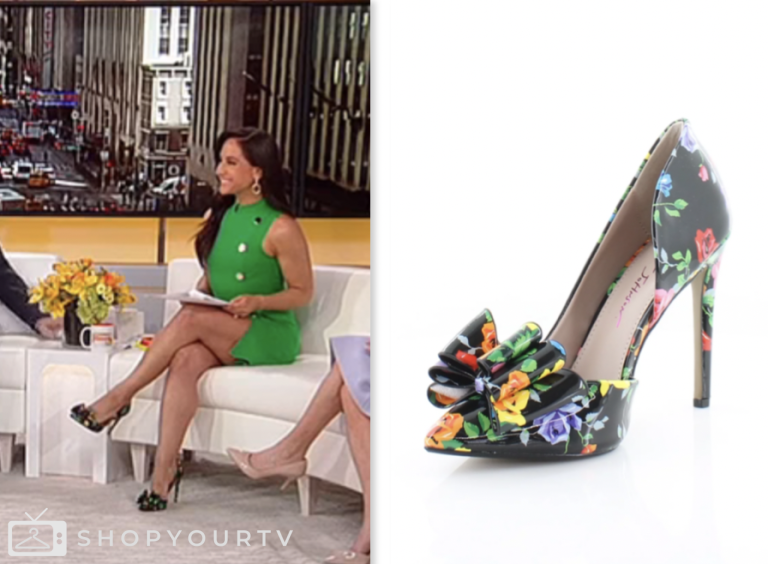 Outnumbered: March 2024 Emily Compagno's Black Floral Bow Pumps Heels ...