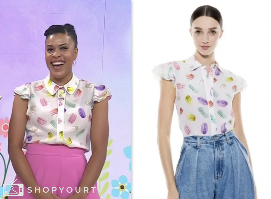 The Today Show: March 2024 Amber Kemp Gerstel's White Macaron Print Top ...