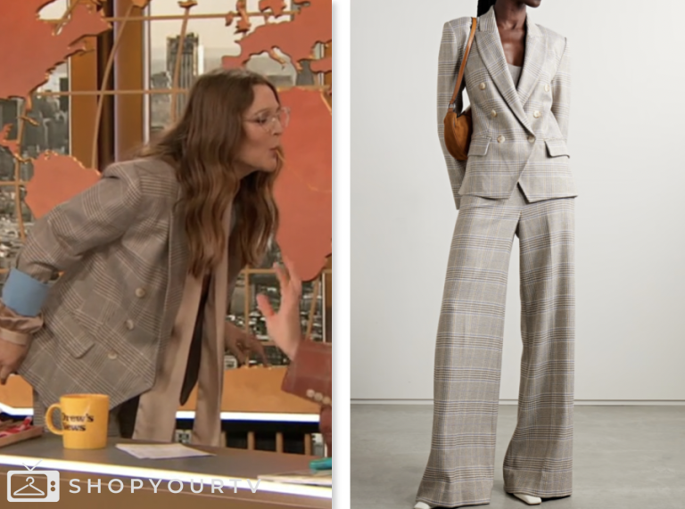 Drew Barrymore Show: March 2024 Drew Barrymore's Grey Plaid Blazer and Pant Suit | Shop Your TV
