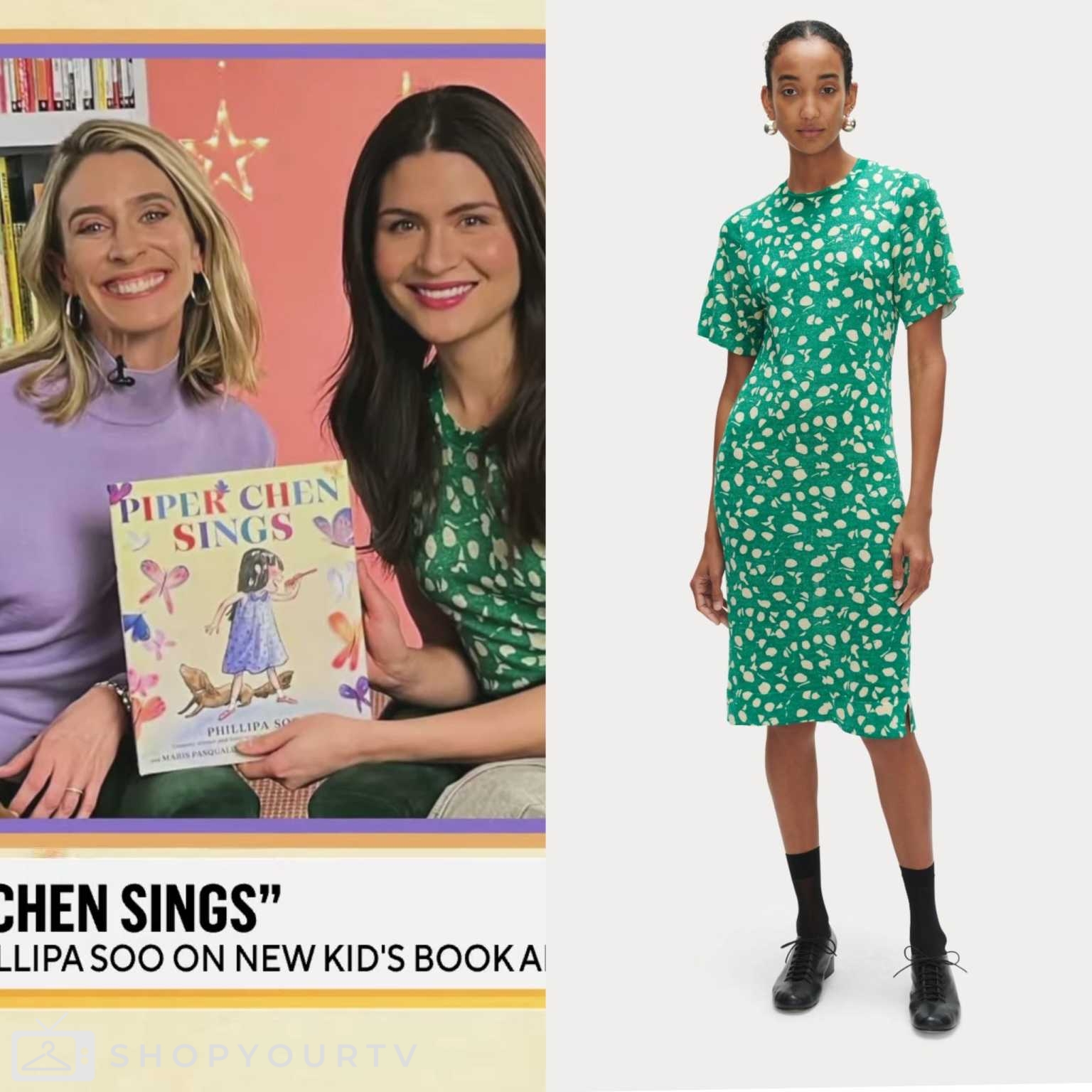 CBS Mornings: April 2024 Phillipa Soo’s Green Printed Dress | Shop Your TV