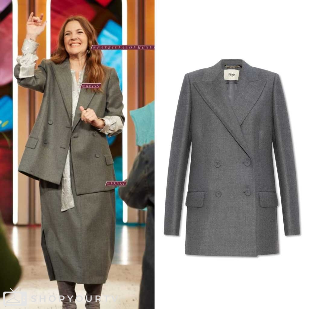 Drew Barrymore Show: April 2024 Drew Barrymore’s Grey Double Breasted Blazer | Shop Your TV