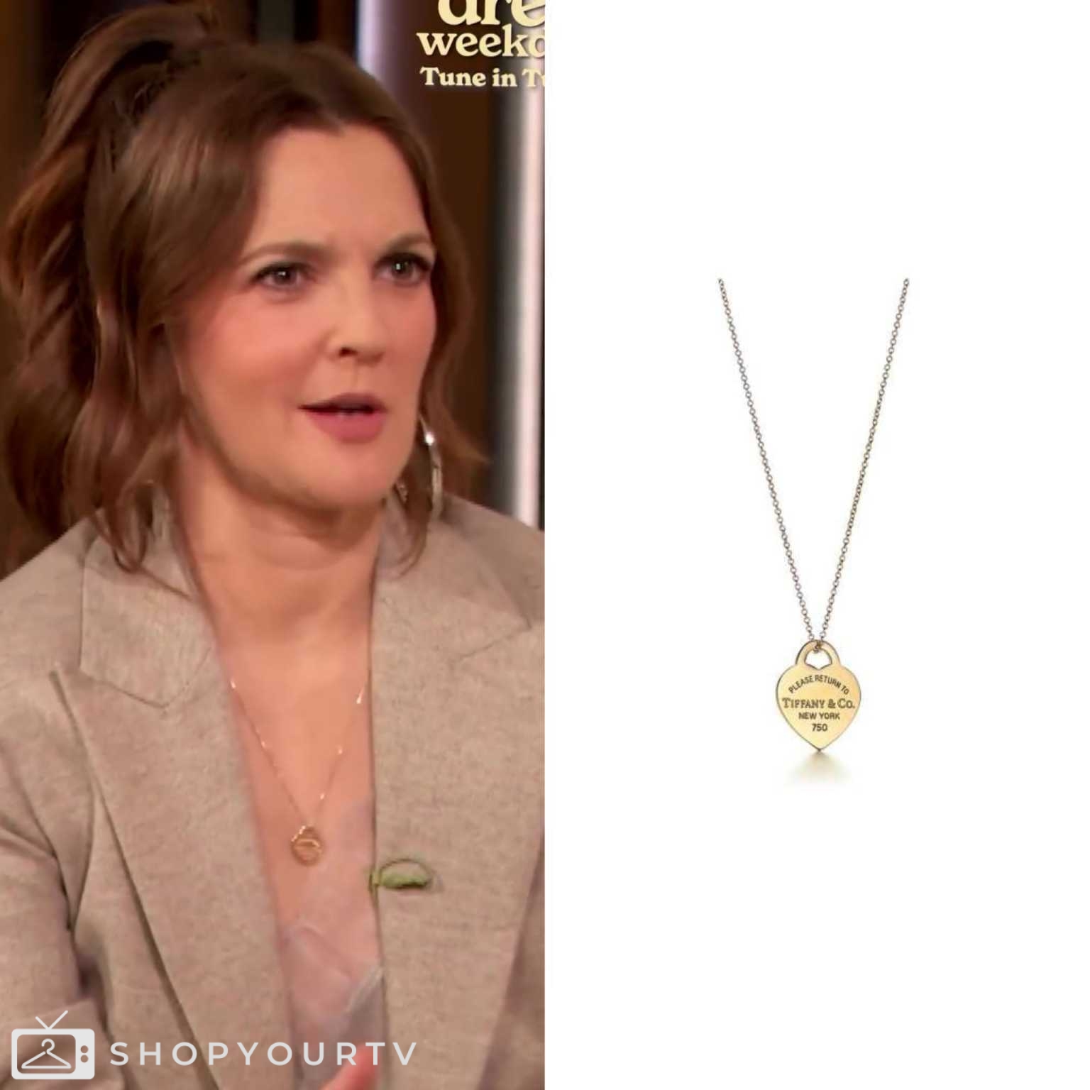 Drew Barrymore Show: April 2024 Drew Barrymore’s Gold Heart Necklace ...