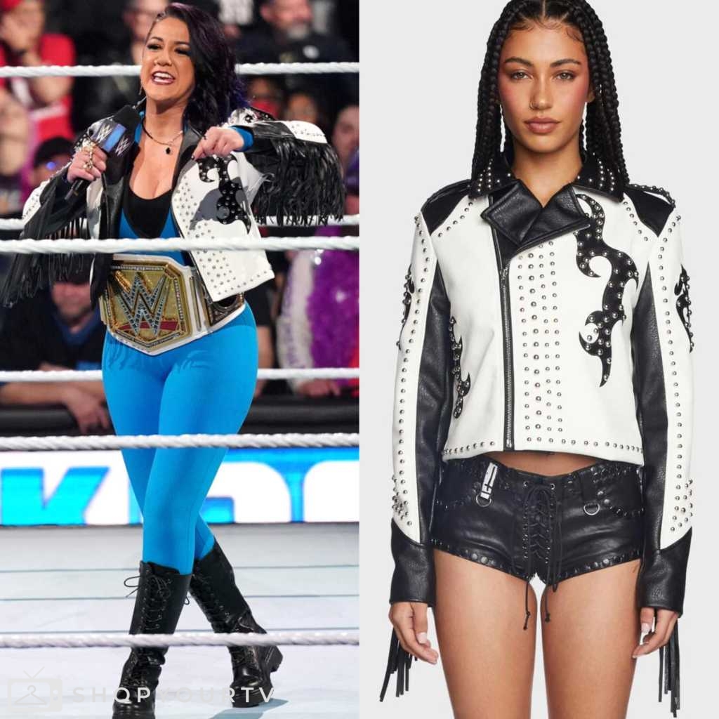 WWE Smackdown: April 2024 Bayley's Black and White Leather Jacket ...