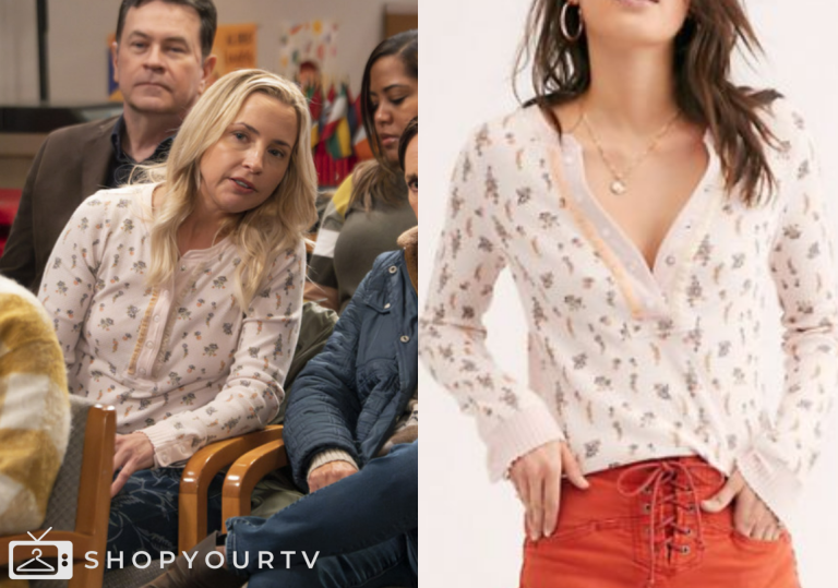 The Conners: Season 6 Episode 10 Becky's Floral Henley Top | Shop Your TV