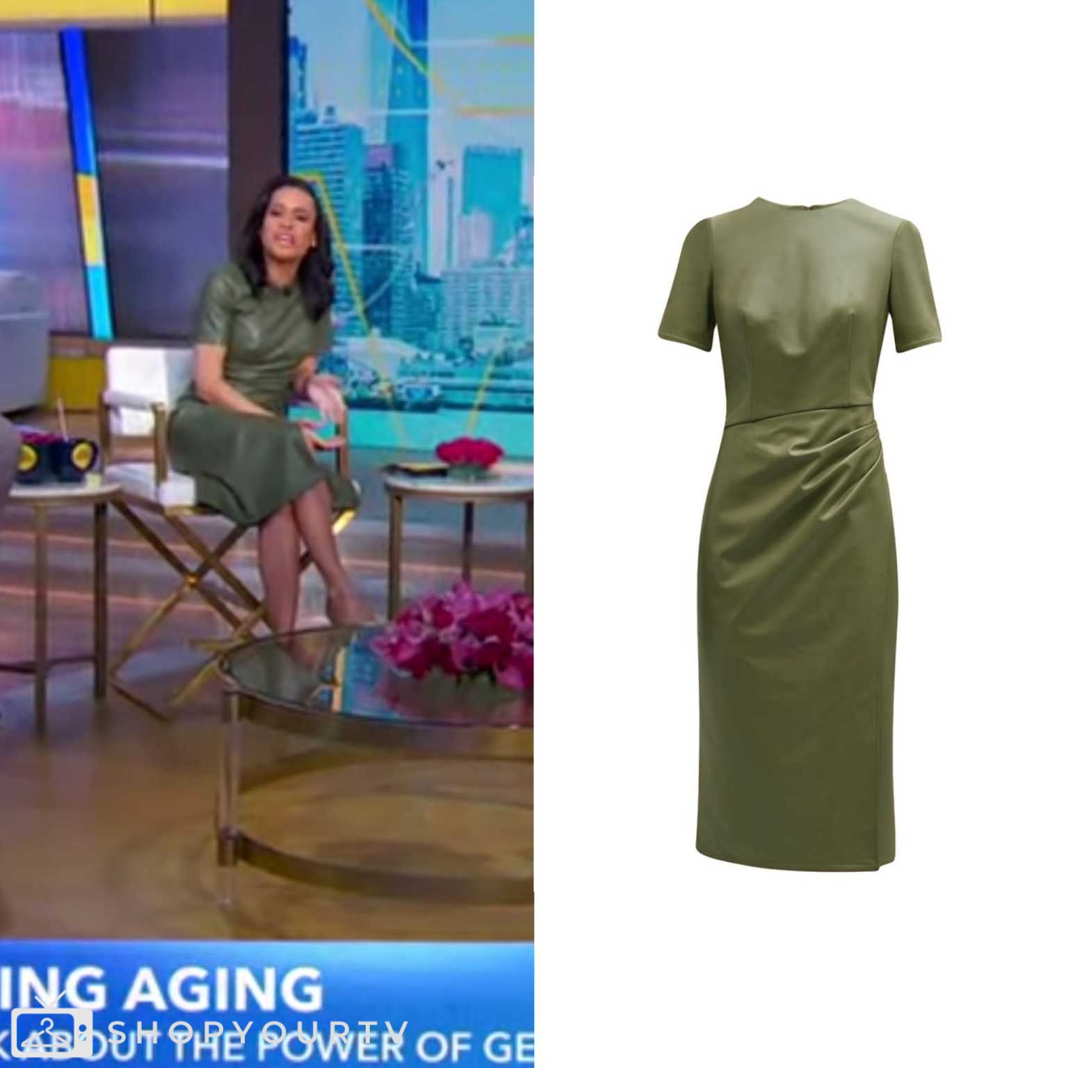 Good Morning America: April 2024 Linsey Davis's Green Leather Dress ...