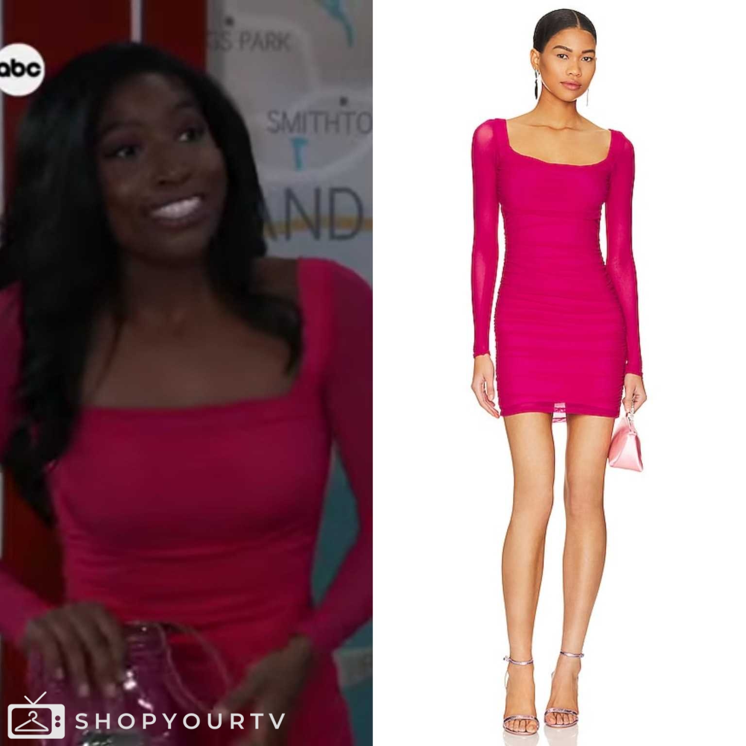 General Hospital: April 2024 Trina’s Pink Ruched Mini Dress | Shop Your TV