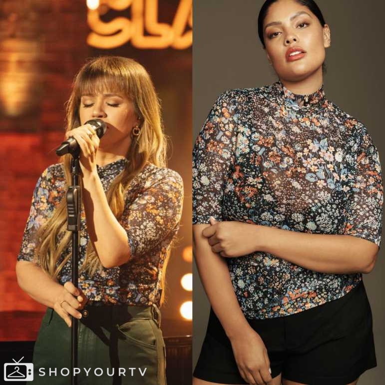 The Kelly Clarkson Show: April 2024 Kelly Clarkson’s Printed Mesh Top ...