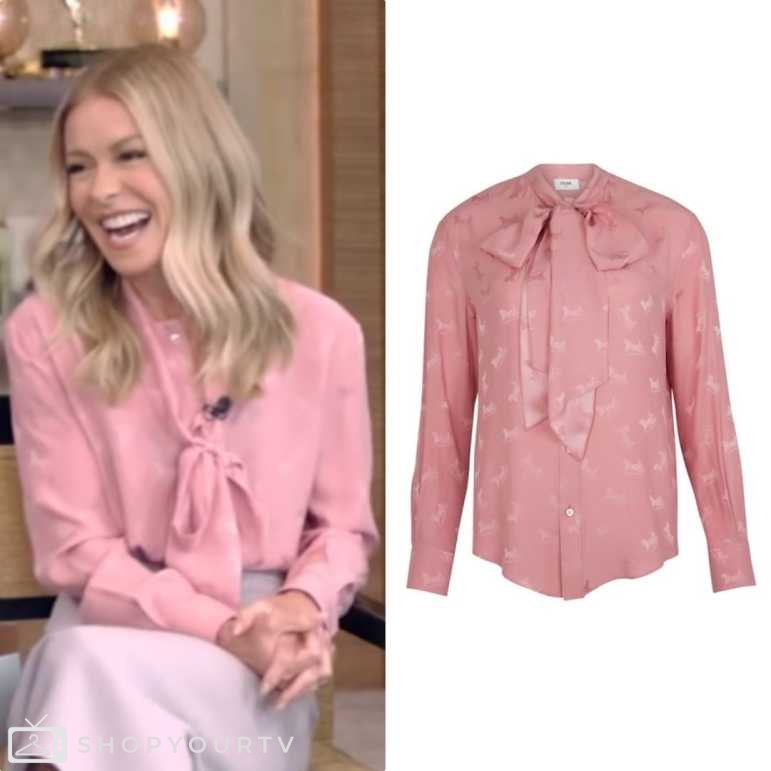Live with Kelly and Mark: April 2024 Kelly’s Pink Tie-Neck Blouse ...