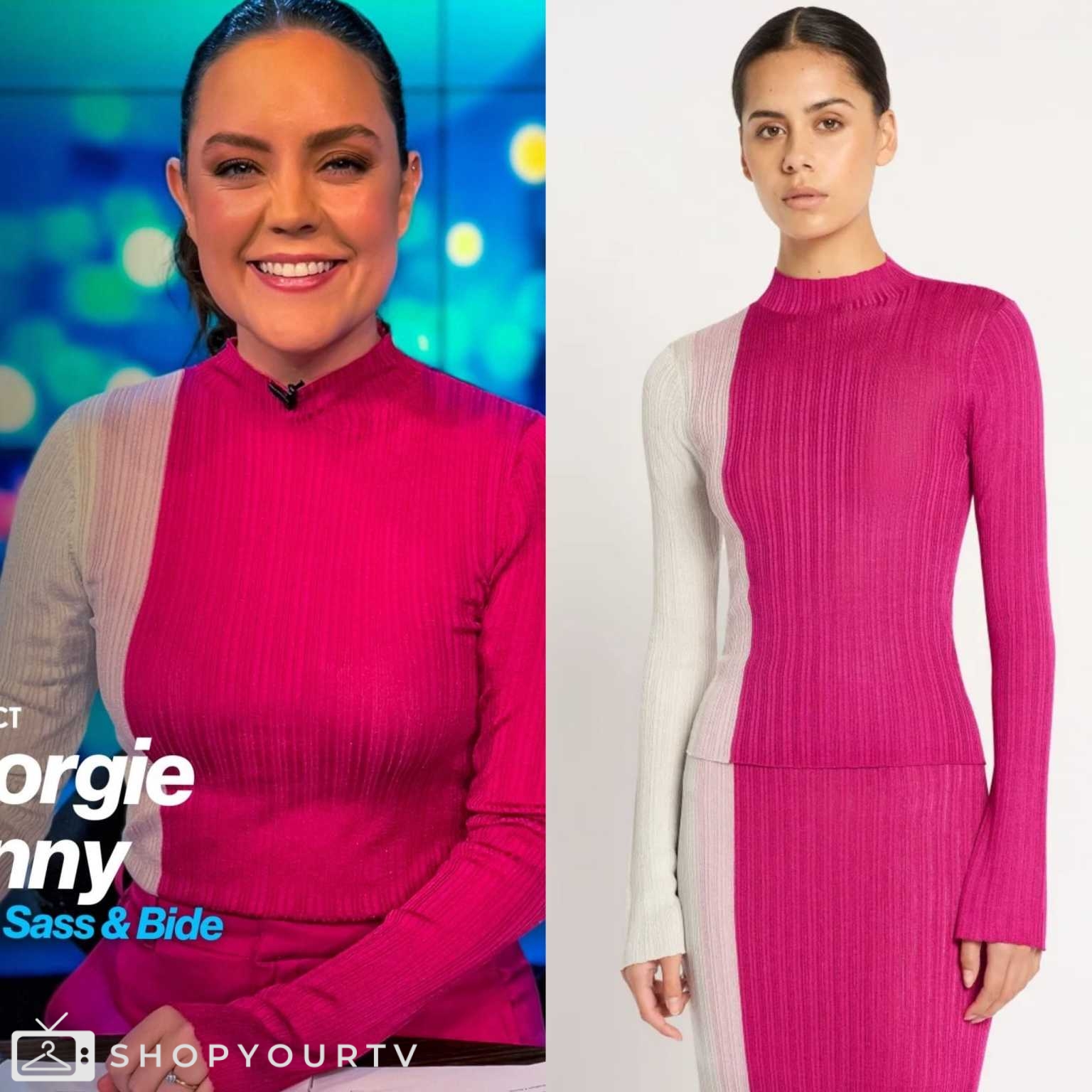 The Project: April 2024 Georgie Tunny’s Pink Ribbed Knit Top | Shop Your TV