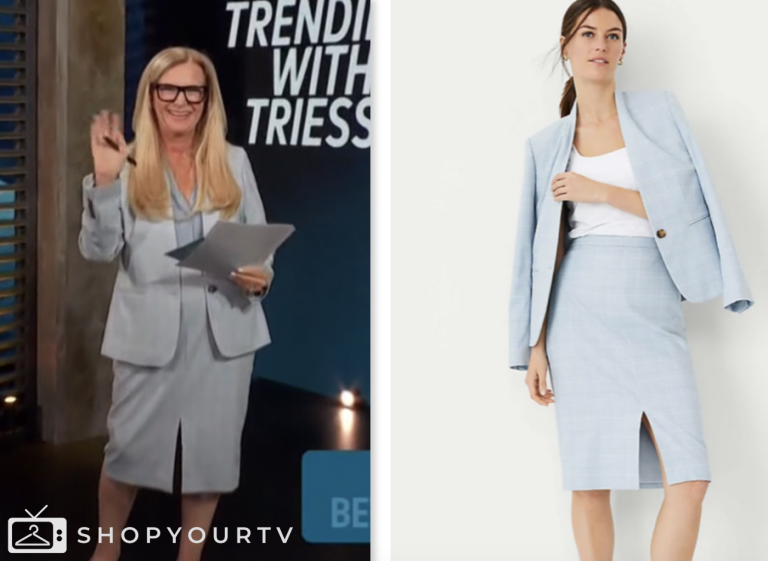Access Daily: April 2024 Alison Triessl's Blue Check Blazer and Skirt ...