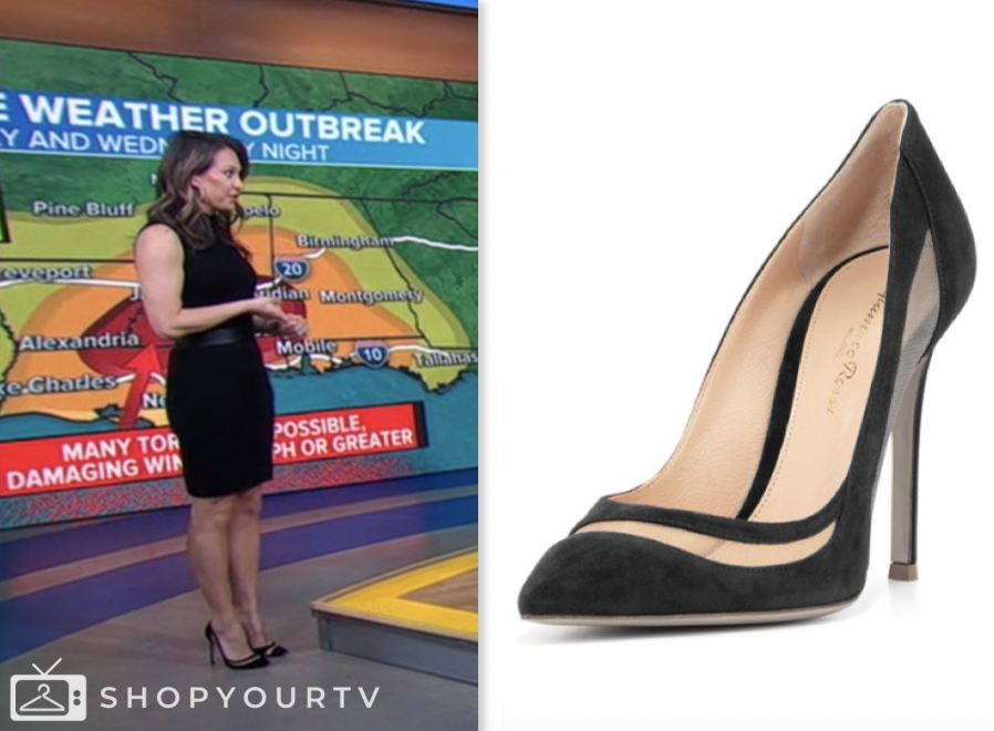 Good Morning America: April 2024 Ginger Zee's Black Suede Pumps Heels ...