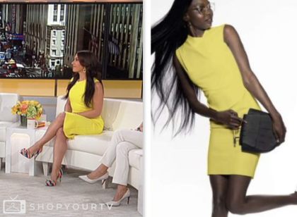 Outnumbered: April 2024 Emily Compagno's Yellow Asymmetric Neck Sheath ...