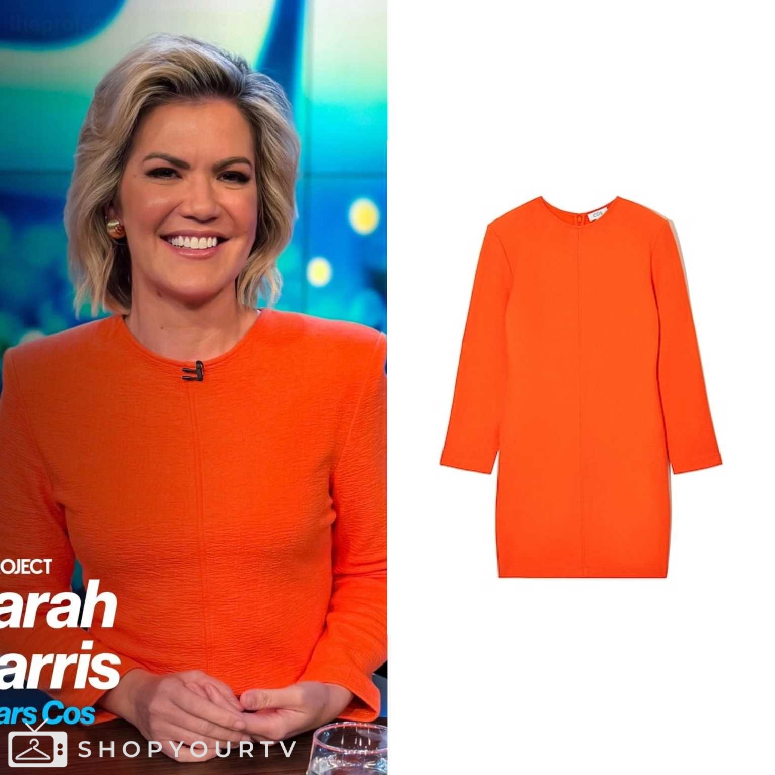 The Project: April 2024 Sara Harris’s Orange Long Sleeve Dress | Shop ...