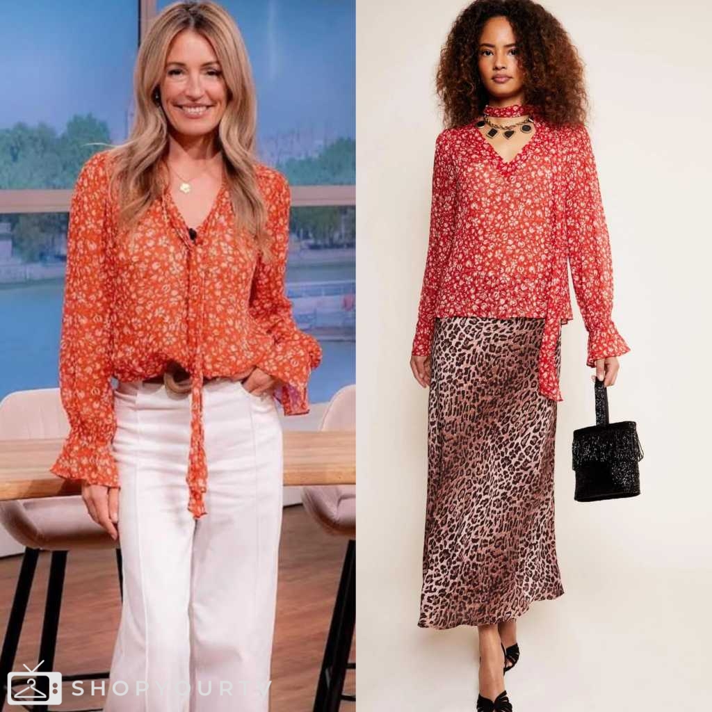 This Morning: April 2024 Cat Deeley’s Red Printed Blouse | Shop Your TV