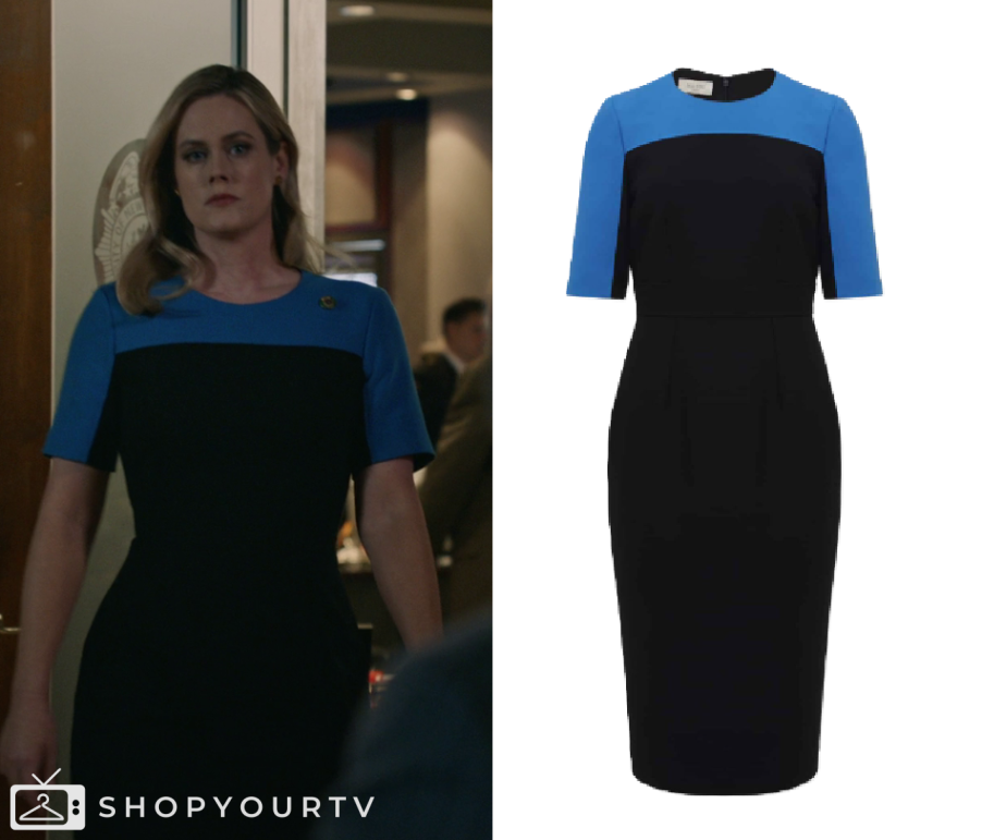 Blue Bloods: Season 14 Episode 8 Abigail's Blue & Black Sheath Dress ...