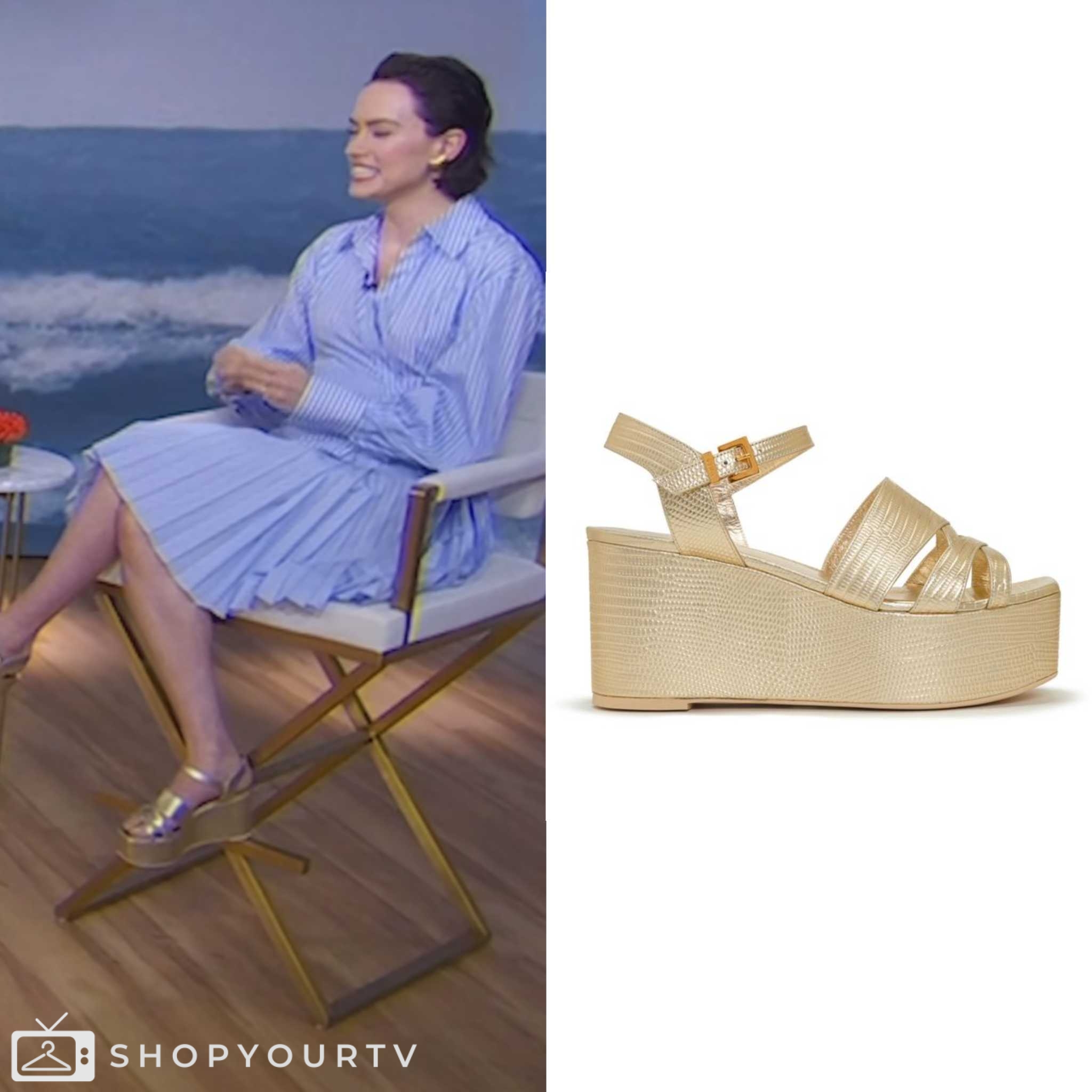 Good Morning America: May 2024 Daisy Ridley’s Metallic Wedges | Shop ...