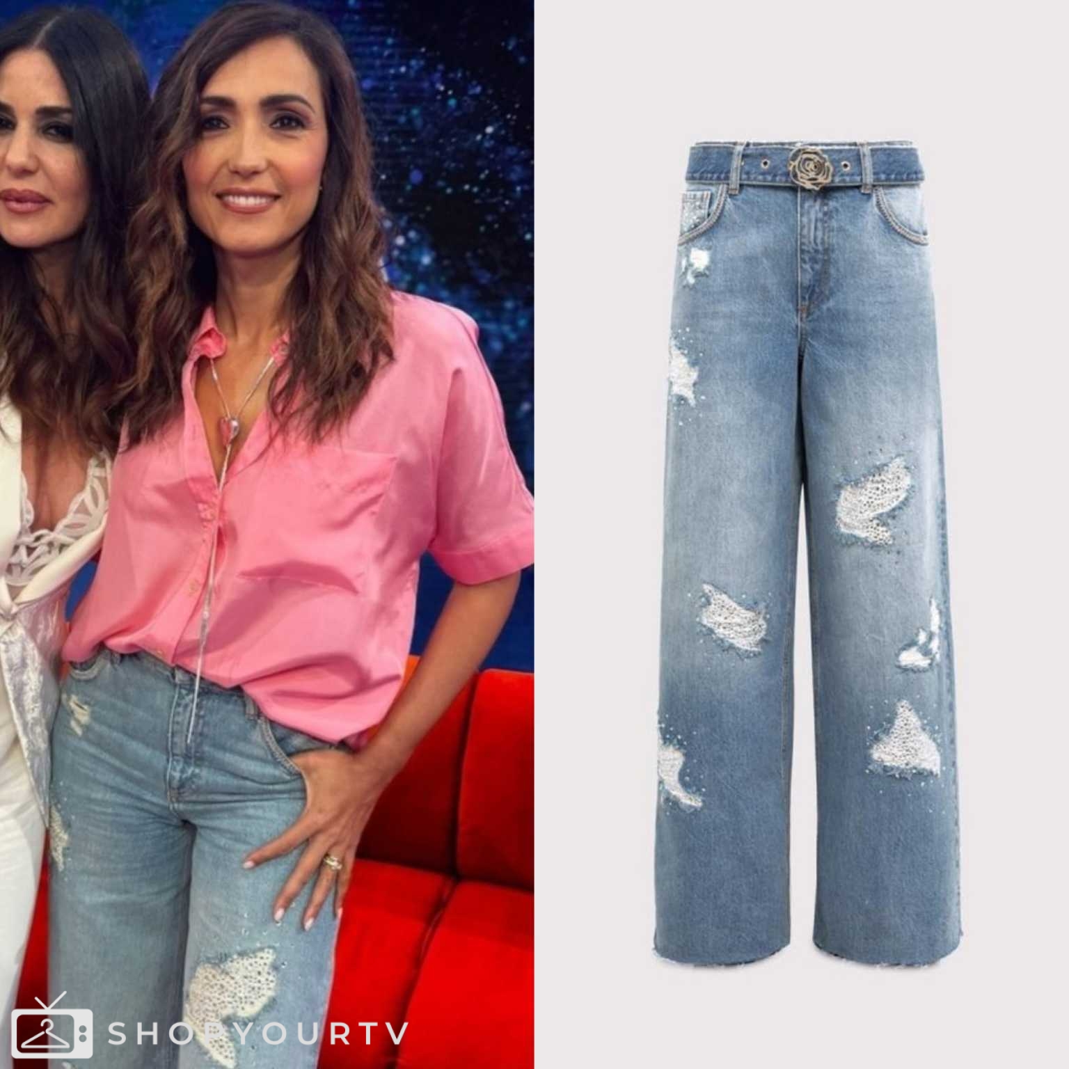 La Volta Buona: May 2024 Caterina Balivo’s Denim Embellished Jeans ...