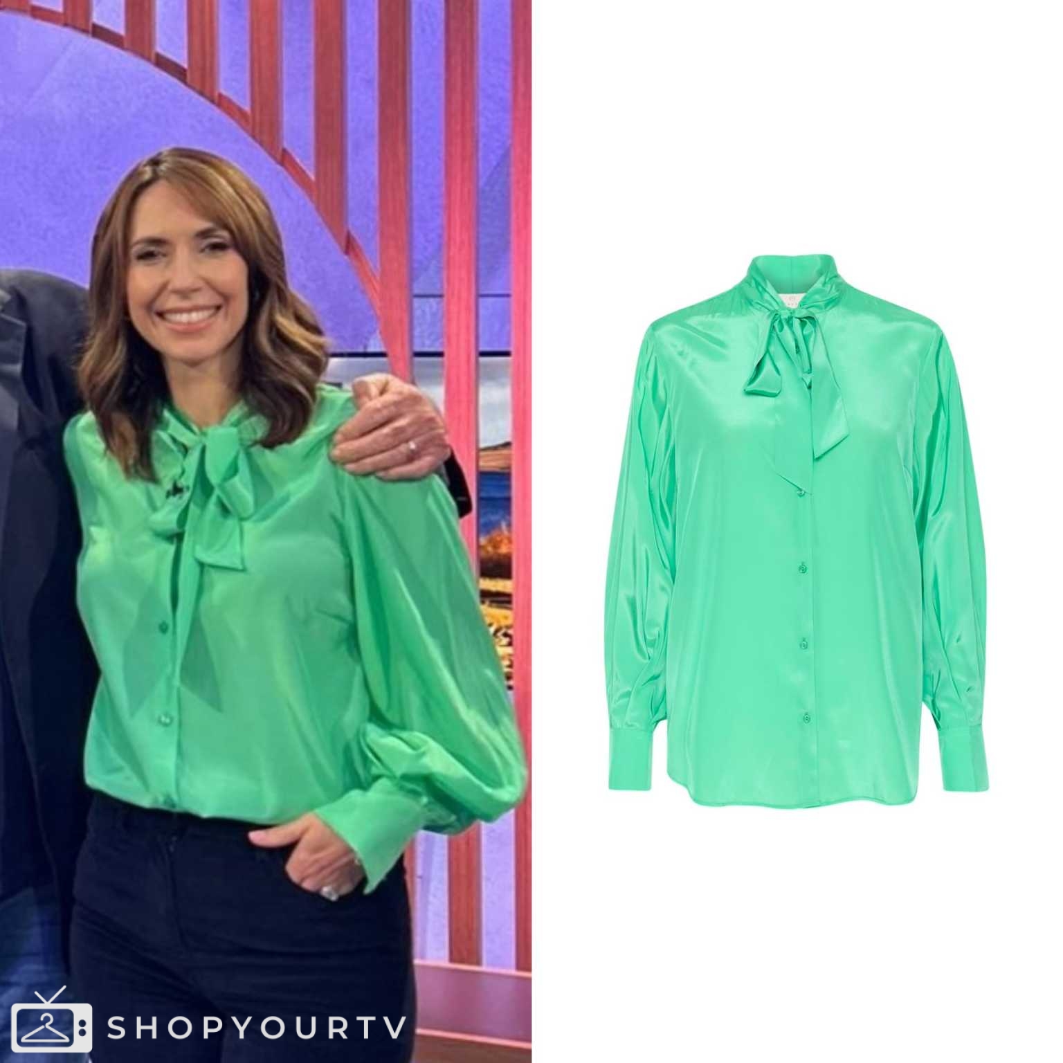 The One Show: April 2024 Blue Tie Neck Blouse | Shop Your TV