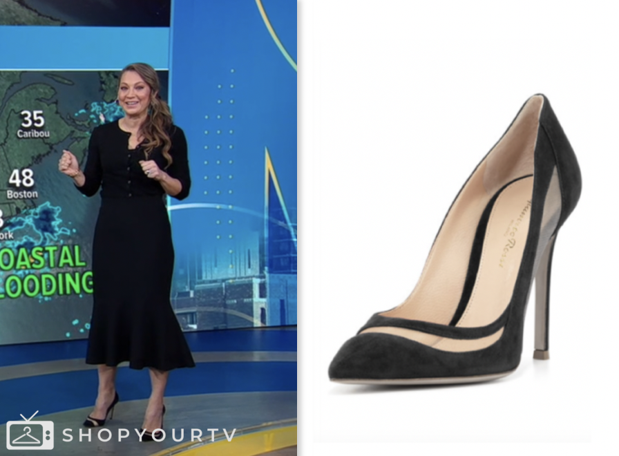 Good Morning America: May 2024 Ginger Zee's Black Suede Pumps Heels ...