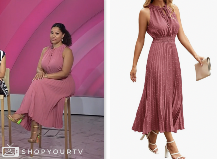 The Today Show: May 2024 Arianna Davis's Pink Swiss Dot Pleated Midi ...