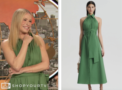 Drew Barrymore Show: May 2024 Chelsea Handler's Green Shirt Dress ...