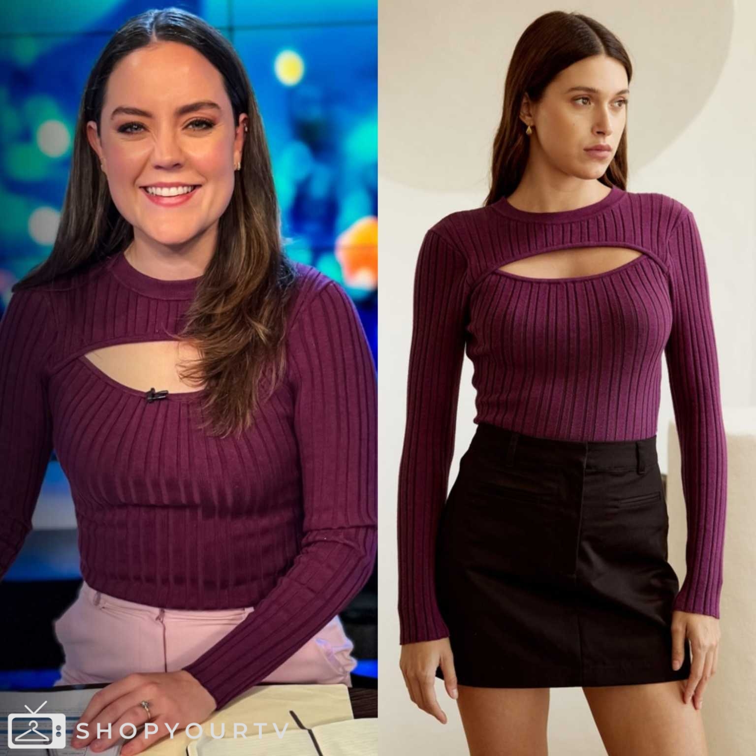 The Project: May 2024 Georgie Tunny’s Purple Ribbed Cutout Top | Shop ...