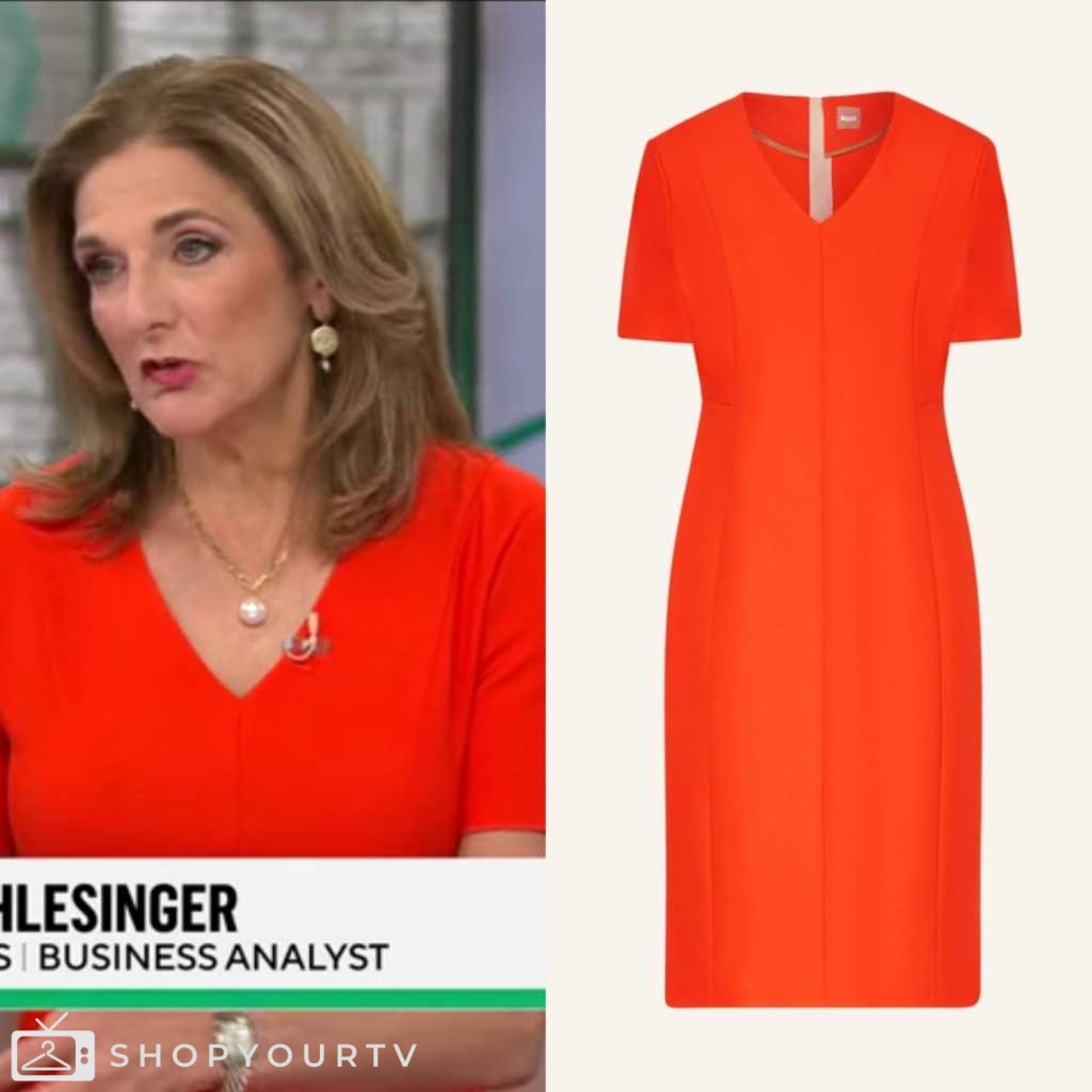 CBS Mornings: May 2024 Jill Schlesinger’s Orange V-Neck Midi Dress ...