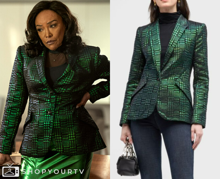 The Chi: Season 6 Episode 11 Green Metallic Print Blouse | Shop Your TV