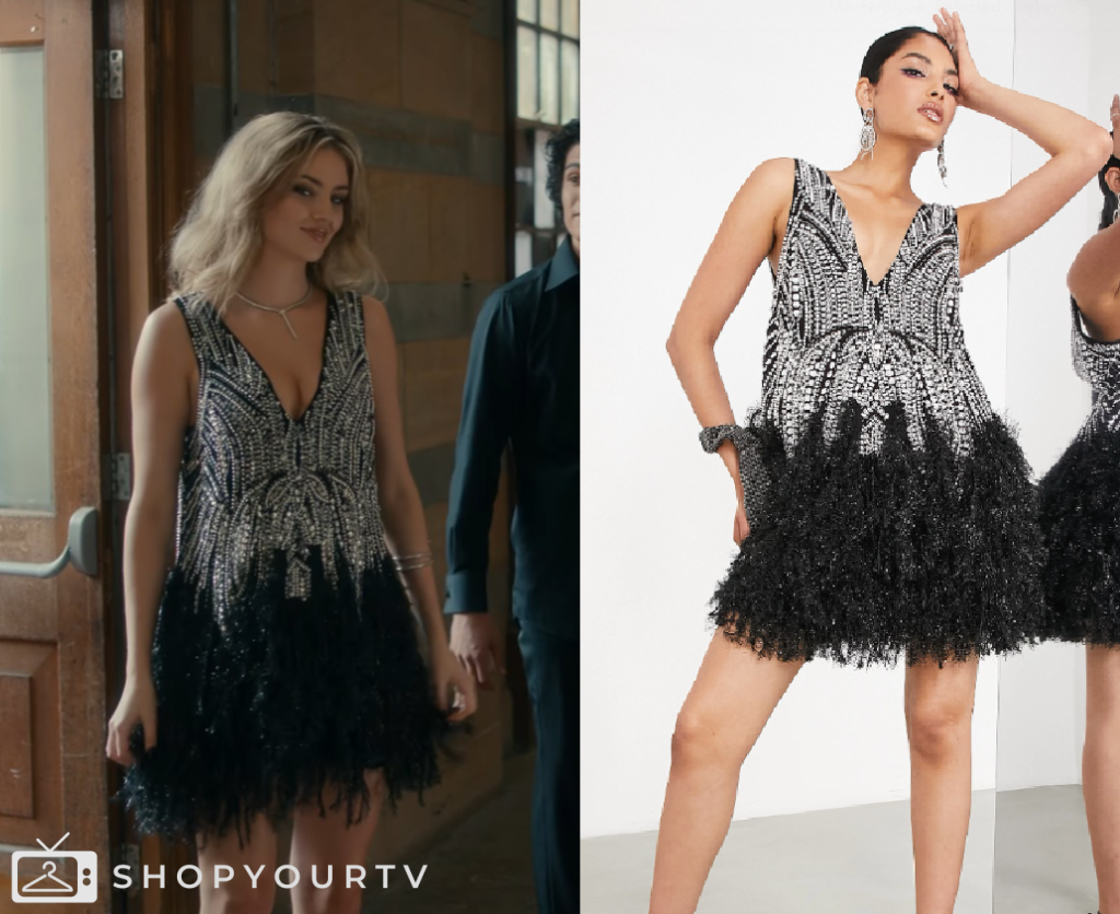 Geek Girl: Season 1 Episode 10 Poppy's Embellished Feather mini Dress ...