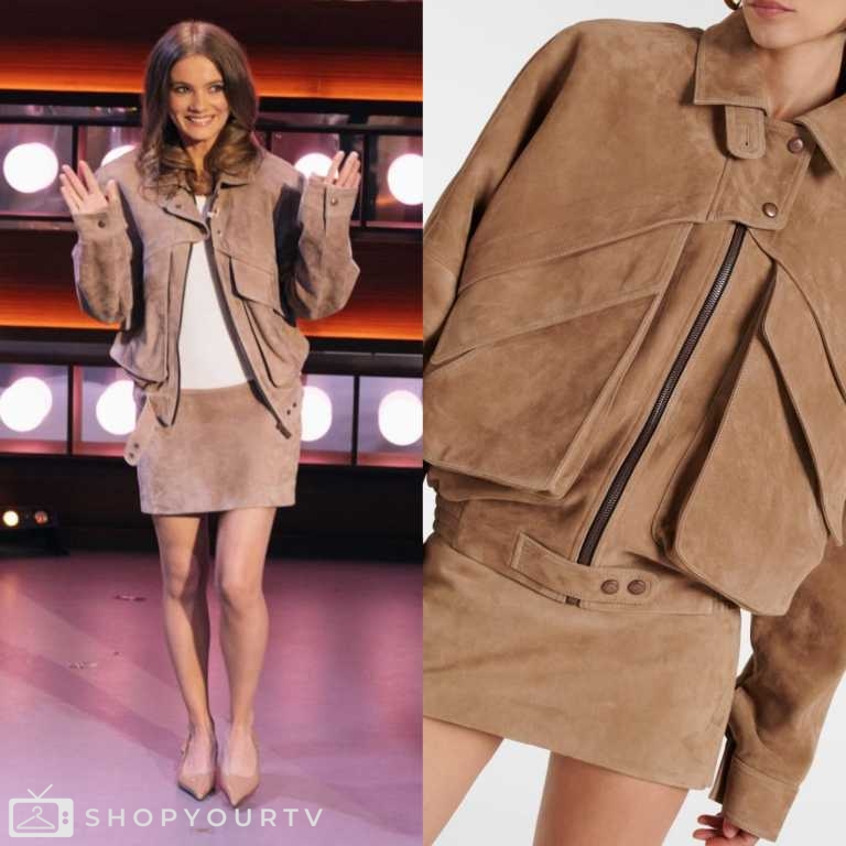 The Kelly Clarkson Show: May 2024 Freya Allan’s Brown Suede Moto Jacket ...