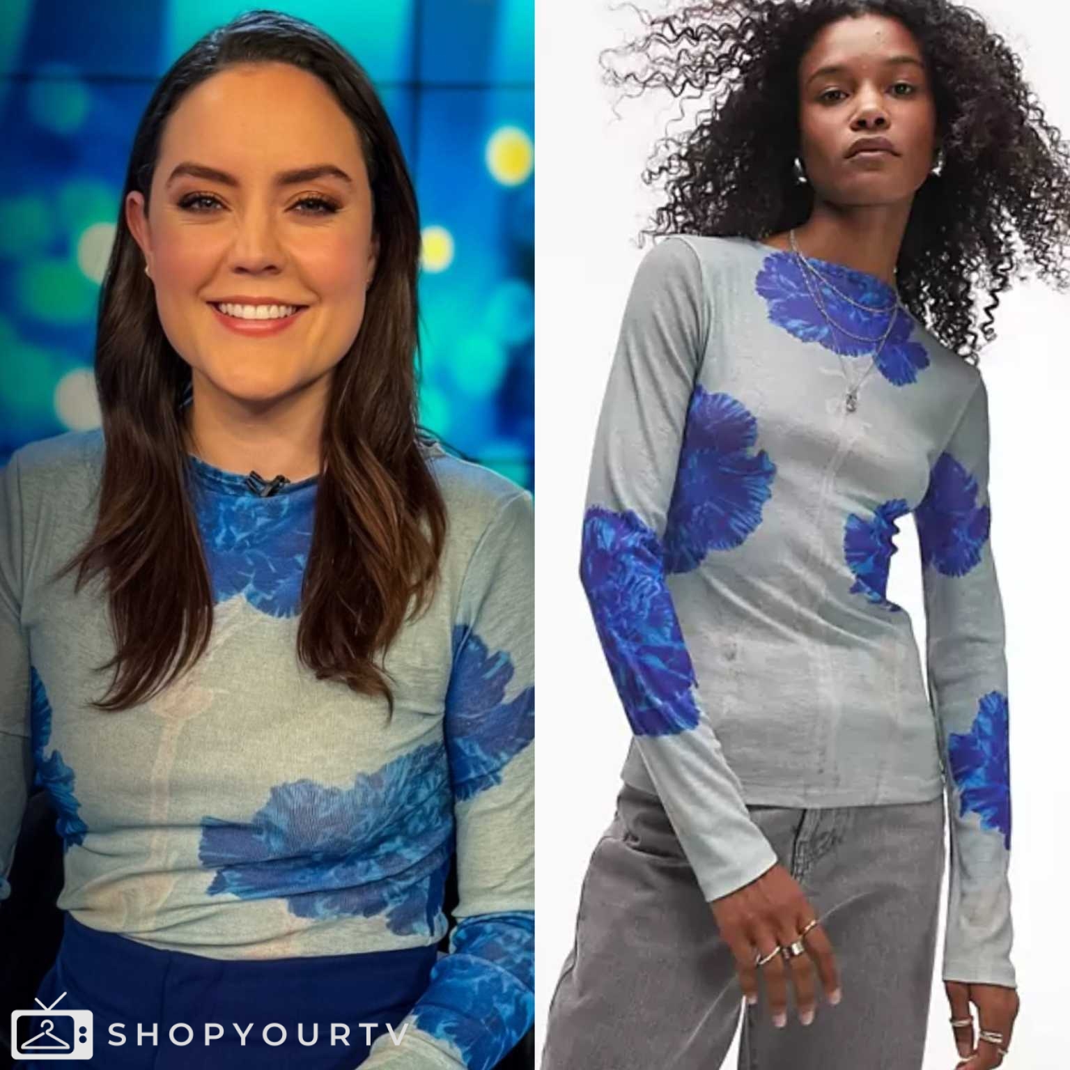 The Project: May 2024 Georgie Tunny’s Blue Mesh Print Top | Shop Your TV