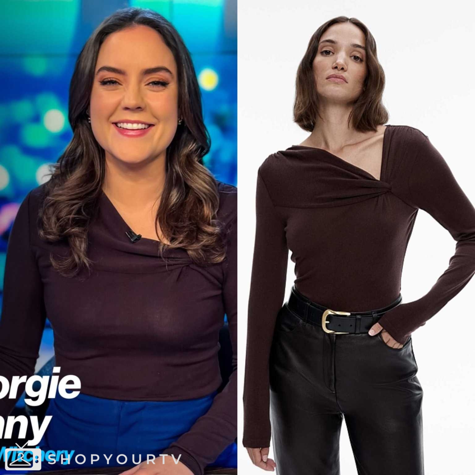 The Project: May 2024 Georgie Tunny’s Brown Twist Long Sleeve Top ...