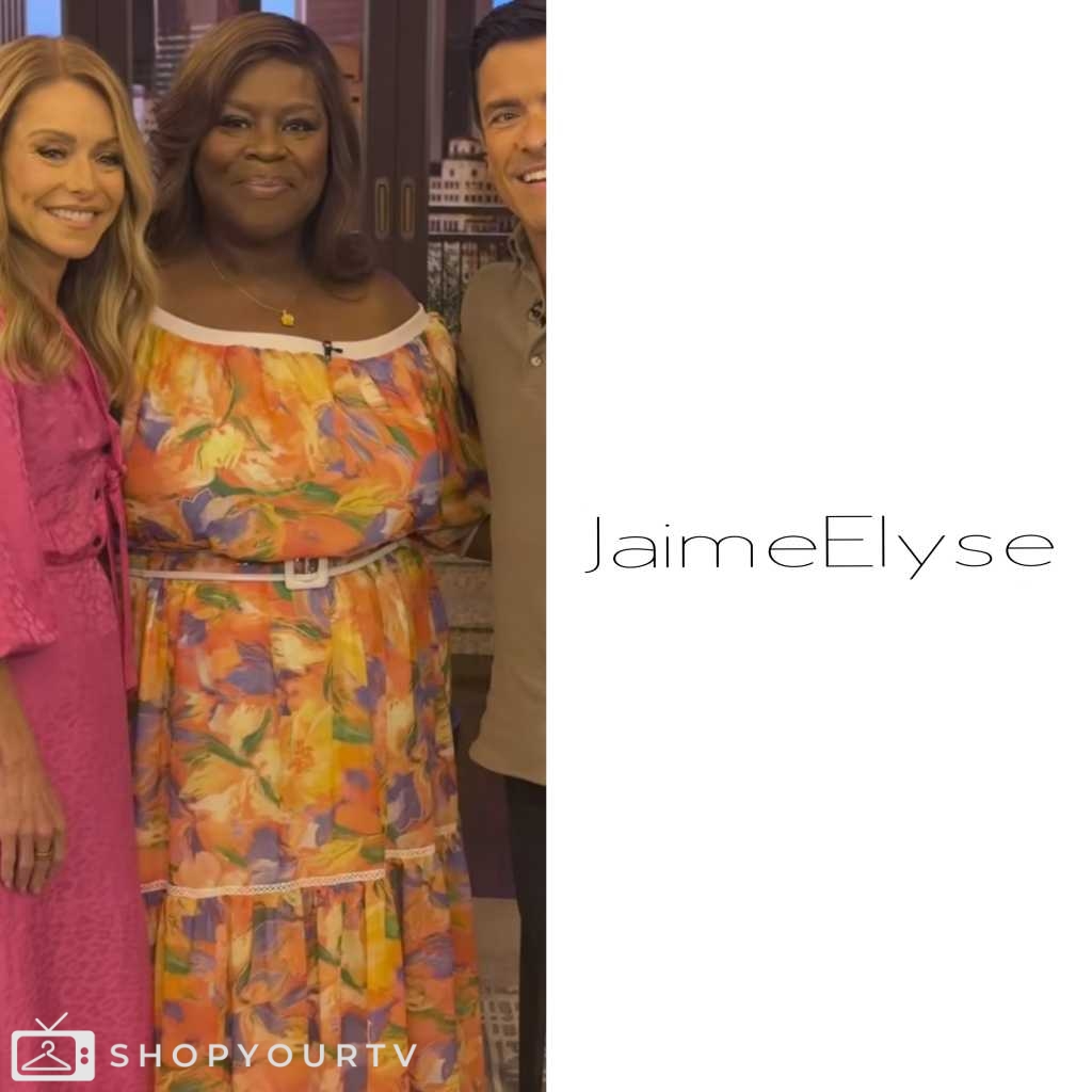 Live with Kelly and Mark: June 2024 Retta’s Off Shoulder Printed Dress ...