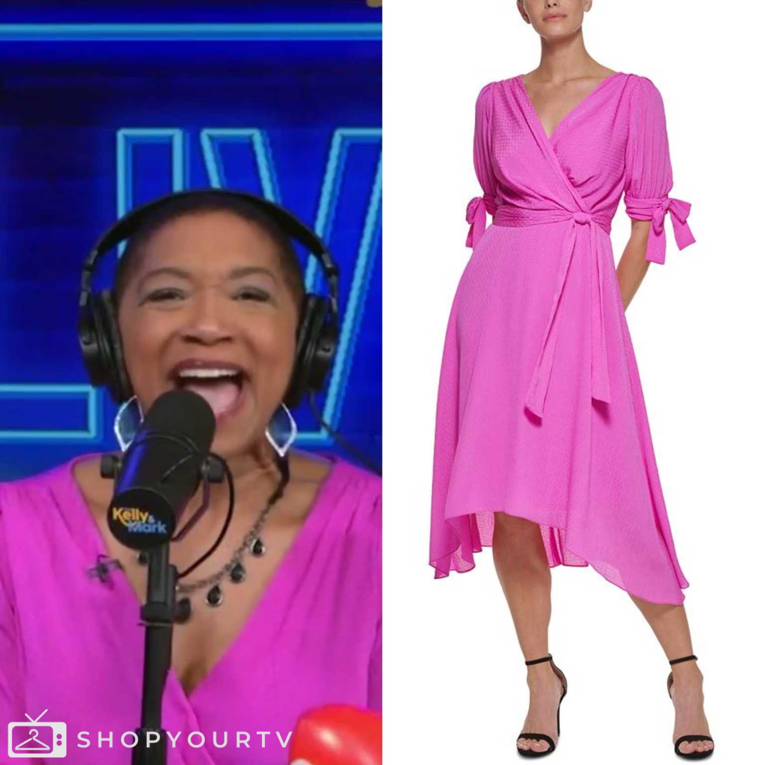 Live with Kelly and Mark: June 2024 Deja Vu’s Pink Wrap Midi Dress ...