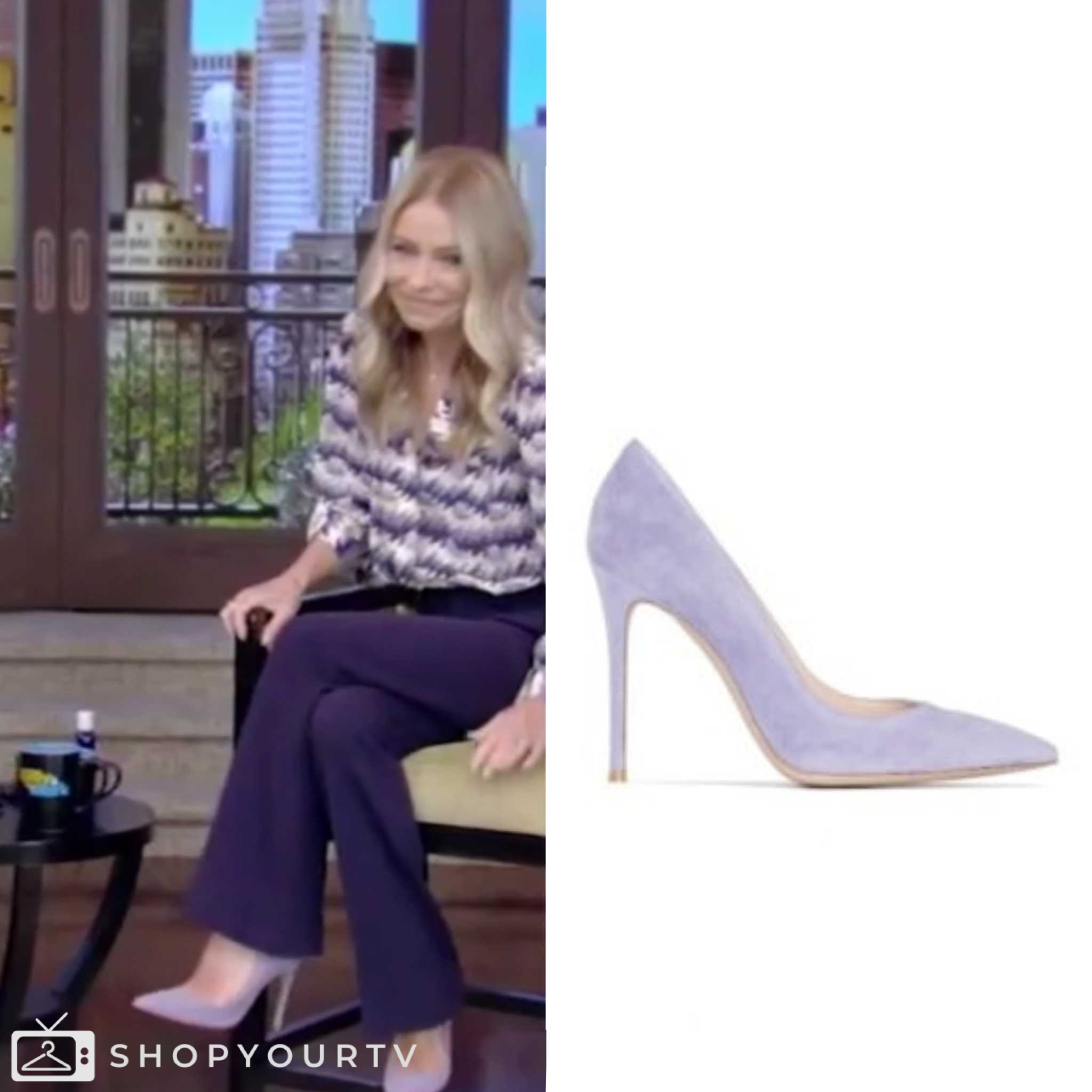 Live with Kelly and Mark: June 2024 Kelly Ripa’s Lavender Suede Pointed ...