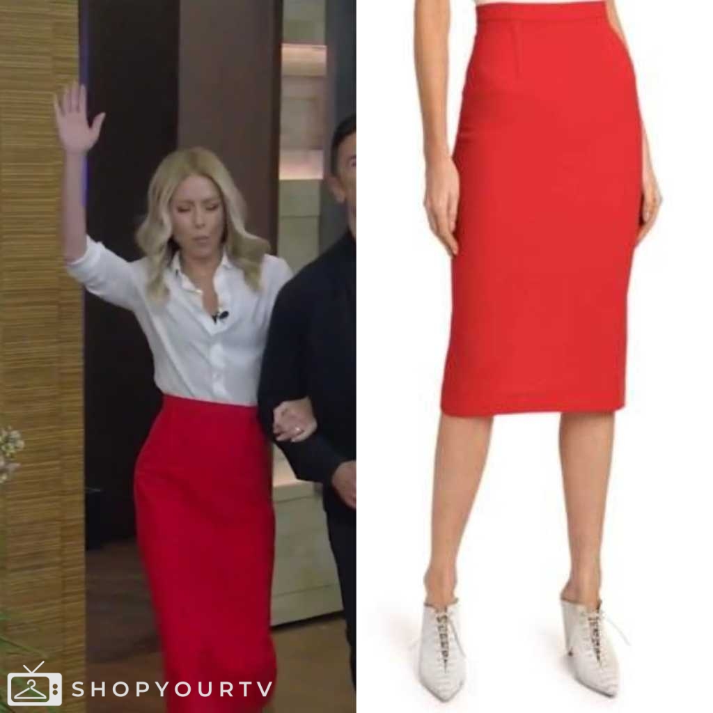 Live with Kelly and Mark: June 2024 Kelly Ripa’s Red Fitted Skirt ...