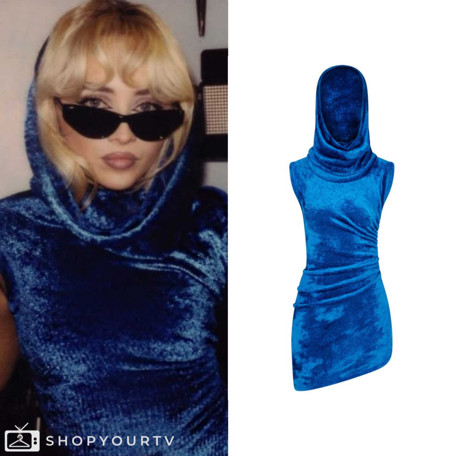 Please Please Please MV: Sabrina Carpenter’s Blue Velvet Hoodie Dress ...